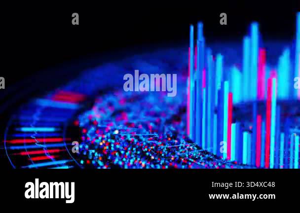 Closeup of Big Data complex round graph animation. Quantum computing ...