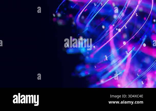 Closeup of Big data light speed flow by helix. Abstract digital data stream of quantum computing ...