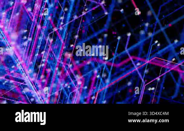 Artificial intelligence big data processing flow animation. Quantum computing core with data ...