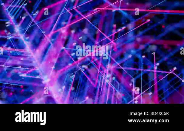 Artificial intelligence big data processing flow animation. Quantum computing core with data ...