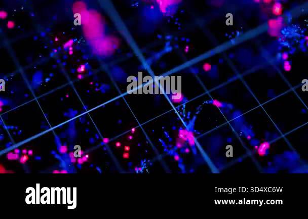 Artificial intelligence big data processing flow animation. Quantum computing core with data ...