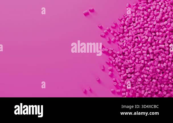 Closeup top view on pink plastic polypropylene granules heap rotating ...