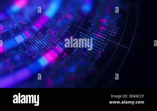 Closeup of Big Data complex round graph animation. Quantum computing ...
