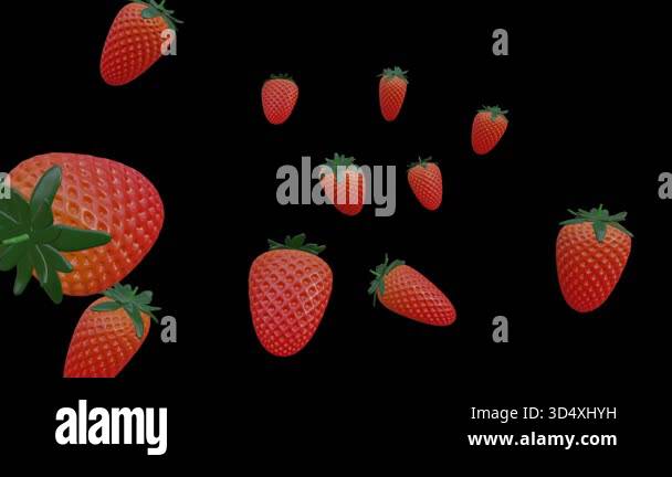 3D animation of a rotating cloud-like strawberry on black background ...