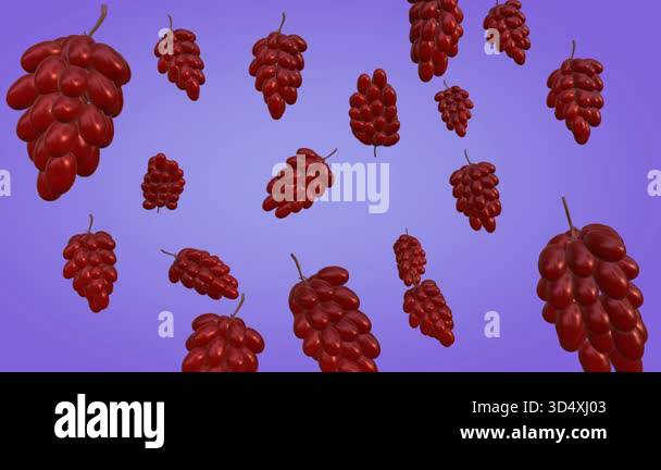 3D animation of a rotating grape cloud on a purple gradient background ...