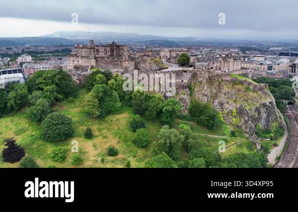 An elevated perspective shows Edinburgh Castle perched on a rock ...
