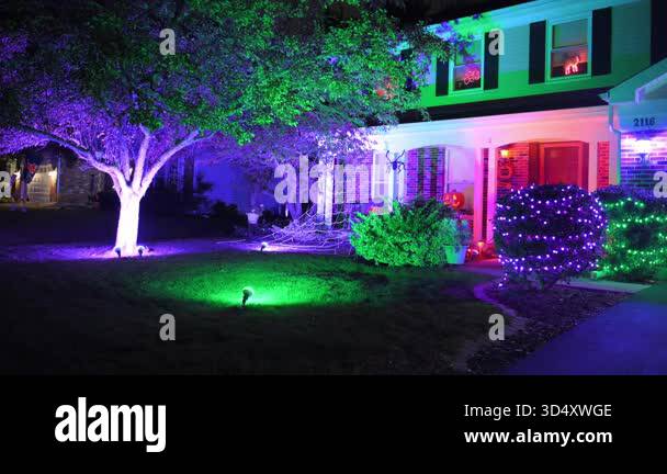Naperville IL. USA 25 Oct 2025. Colorful Halloween house decorations at ...