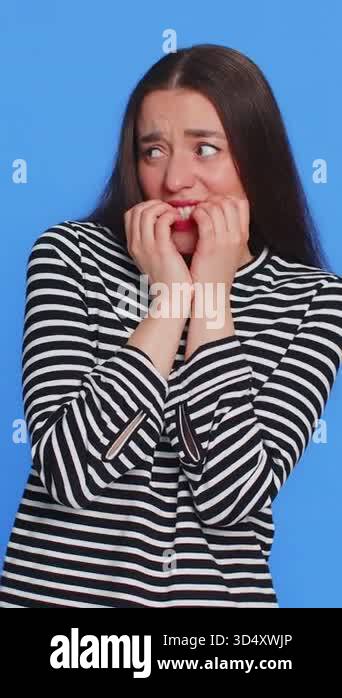 Scared stressed Caucasian woman terrified about danger problems ...