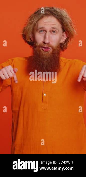 Look at advertisement. Caucasian man pointing down, saying to subscribe ...