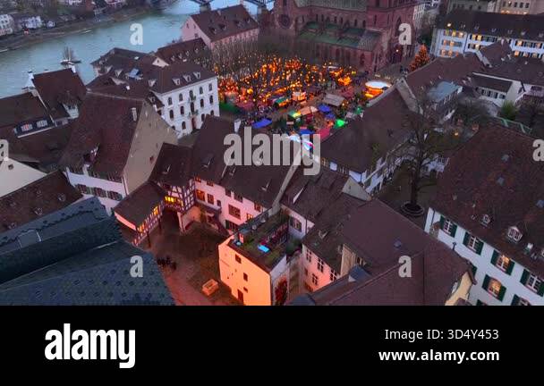 Basel Christmas Market Aerial Shot. Illuminated Basler Weihnachtsmarkt ...