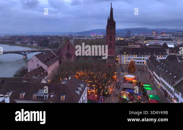 Basel Christmas Market Aerial Shot. Illuminated Basler Weihnachtsmarkt ...