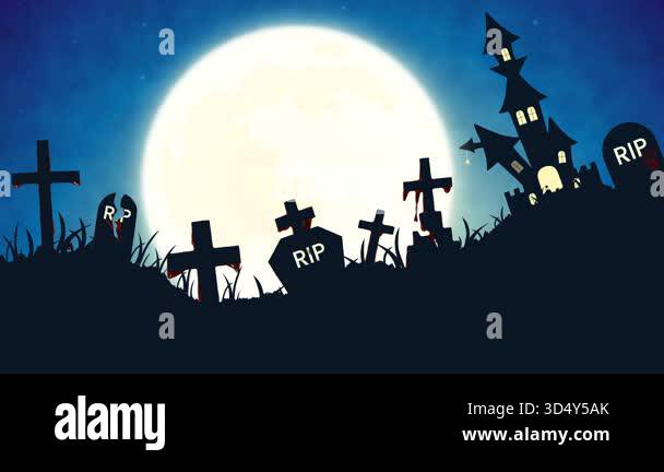 Creepy seamless horror loop with eerie graveyard silhouettes, haunted ...
