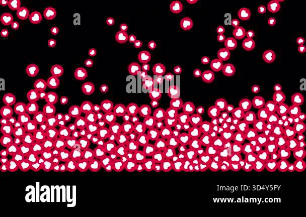 Hearts emoji icons falling animation on transparent background repeated ...