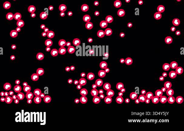 Hearts emoji icons falling animation on transparent background repeated ...