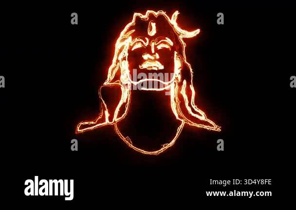 Lord Shiva with fire energy path effect on plain black background Stock ...