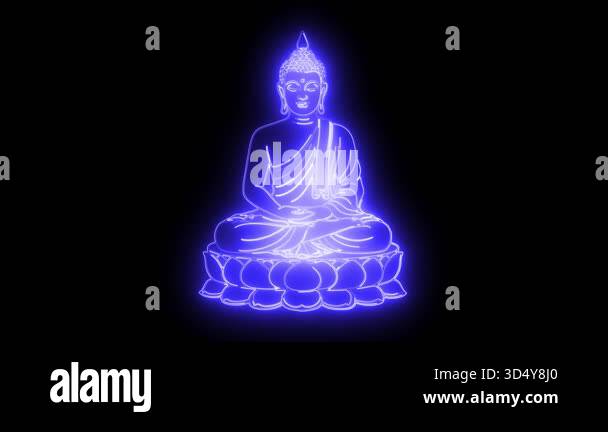 God Buddha symbol with glowing blue neon light path effect on plain ...