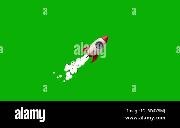 Flying rockets with fire and smoke effect on green screen background ...