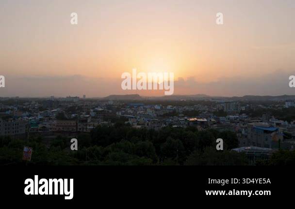 city aerial view of residential and commercial architecture at twilight ...