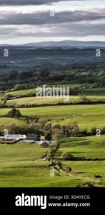 Scenic views of green fields and countryside in West Cork, Ireland on a ...