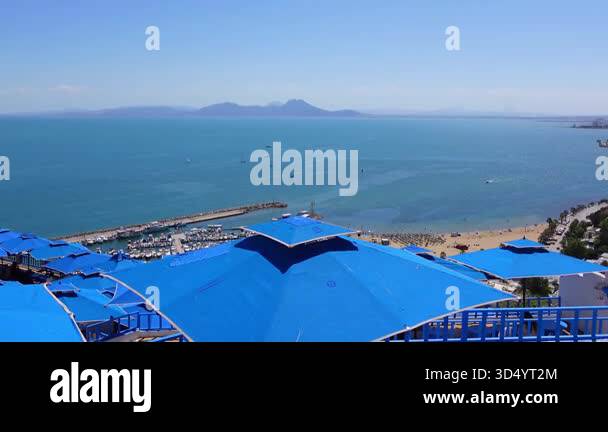 Panoramic view of Sidi Bou Said Beach, Tunisia Stock Video Footage - Alamy