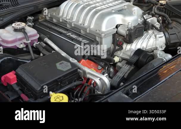 Rome, italy 27 october 2025: close-up view of a modern supercharged v8 ...
