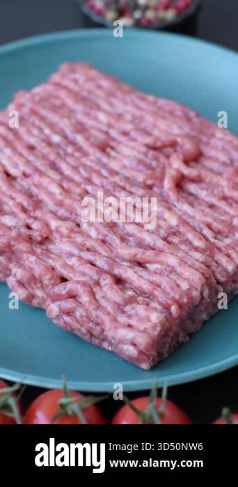 Raw ground beef or pork, fresh meat for burgers or other dishes. Raw ...