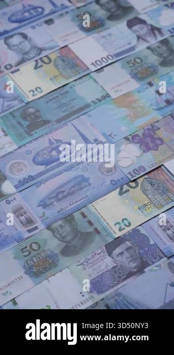 Money background, currency, paper banknotes from different countries ...