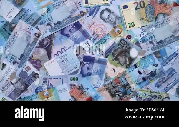 Money background, currency, paper banknotes from different countries ...