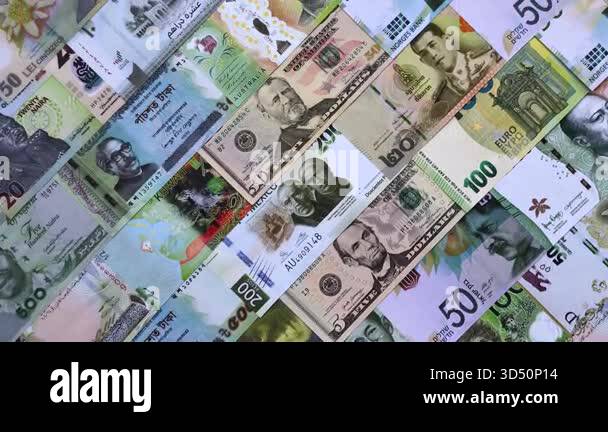 Money background, currency, paper banknotes from different countries ...