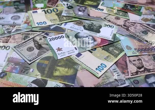 Money background, currency, paper banknotes from different countries ...