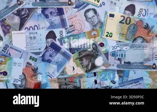 Money background, currency, paper banknotes from different countries ...