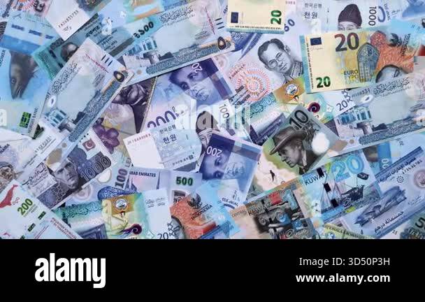 Money background, currency, paper banknotes from different countries ...