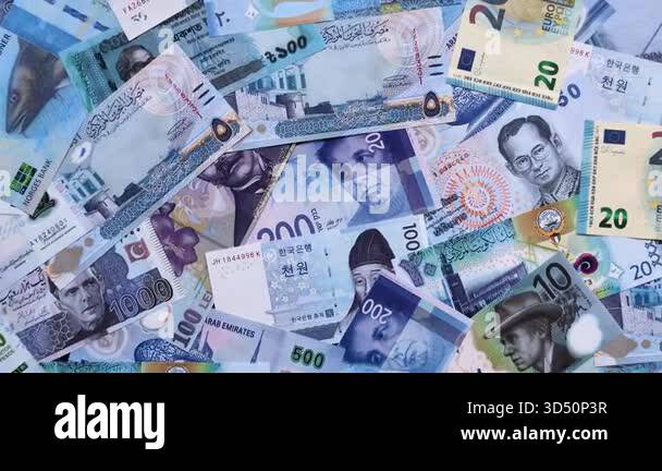 Money background, currency, paper banknotes from different countries ...