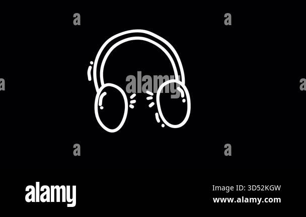 Simple outline of headphones on a black background representing music ...
