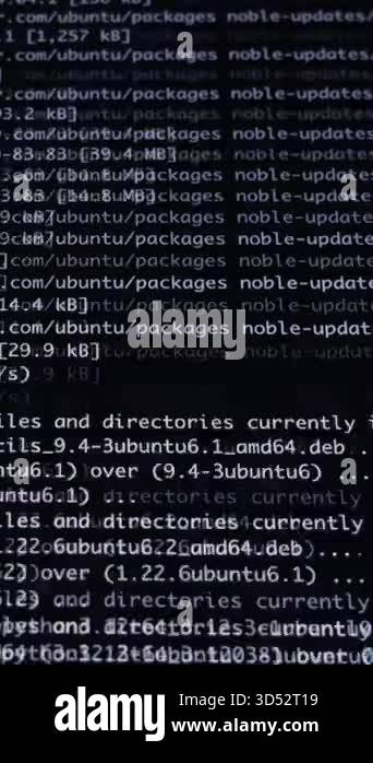 Close-up of a monitor screen displaying various software installation ...