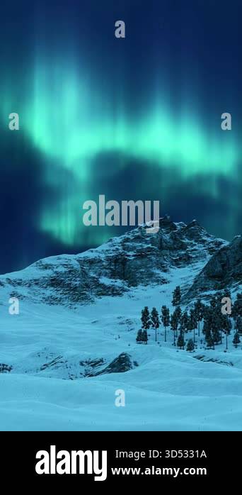 Vertical shot of Northern Lights Aurora Borealis flashes in dramatic ...