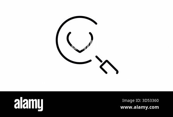 Magnifying glass over heart icon animated via trim path with alpha ...