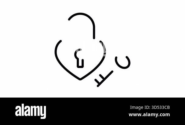 Heart-shaped lock and key icon animated via trim path with alpha ...