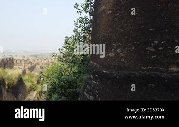 Detailed close view capturing the round wall of Rohtas Fort reflecting ...