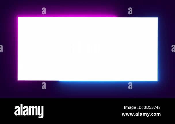 neon frame animation with white square inside on dark background, fast ...