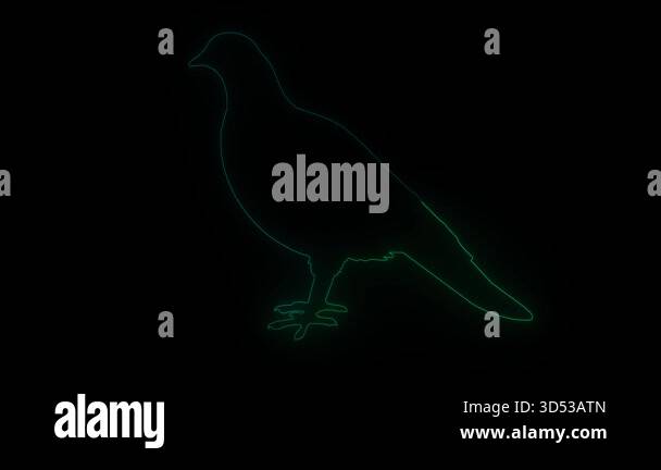 Abstract neon outline of a bird standing still against a dark ...