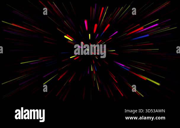 Abstract colorful streaks of light bursting outward from a dark center ...