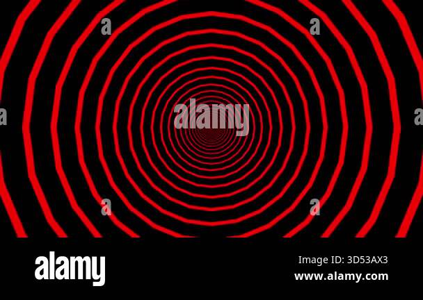 Hypnotic tunnel of red rings on black background animated visual effect ...