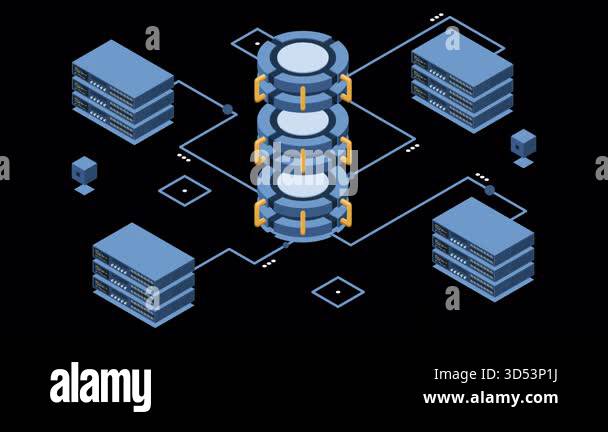 Isometric cloud database animation. Database with cloud server. Cloud ...