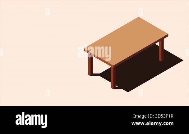 Isometric table animation. Wooden table. Modern table. Isometric home ...