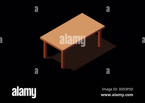 Isometric table animation. Wooden table. Modern table. Isometric home ...