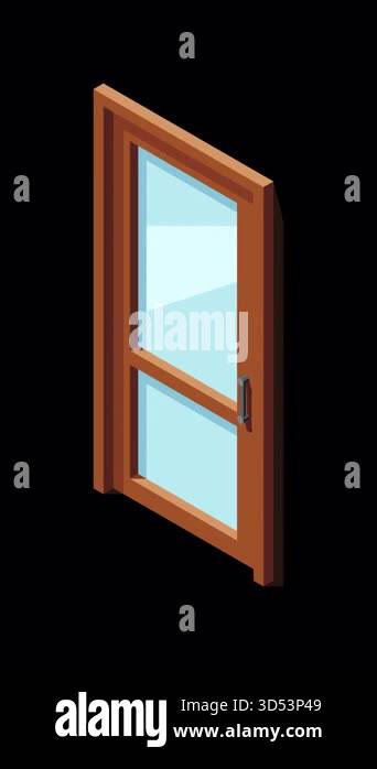 Isometric door animation. Isometric front door. Wooden closed door ...