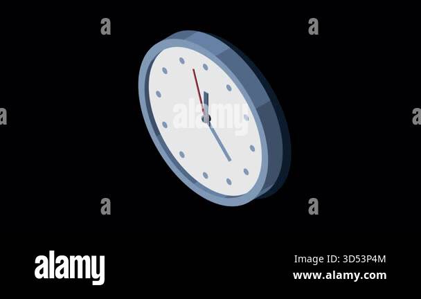 Isometric wall clock animation. Circle wall clock with arrows. Home ...