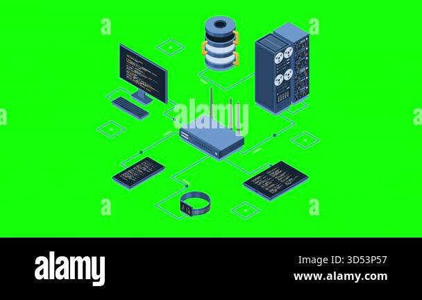 Isometric network router animation. Isometric network concept with ...