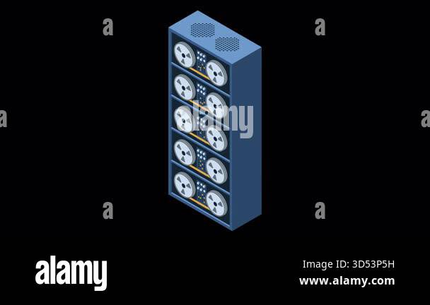 Server rack animation. Isometric server. Server network equipment ...